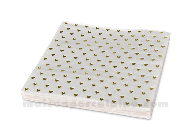SERVIETTE PAPIER CARRÉES COEUR DORE 20PCS - Maison de la Porcelaine